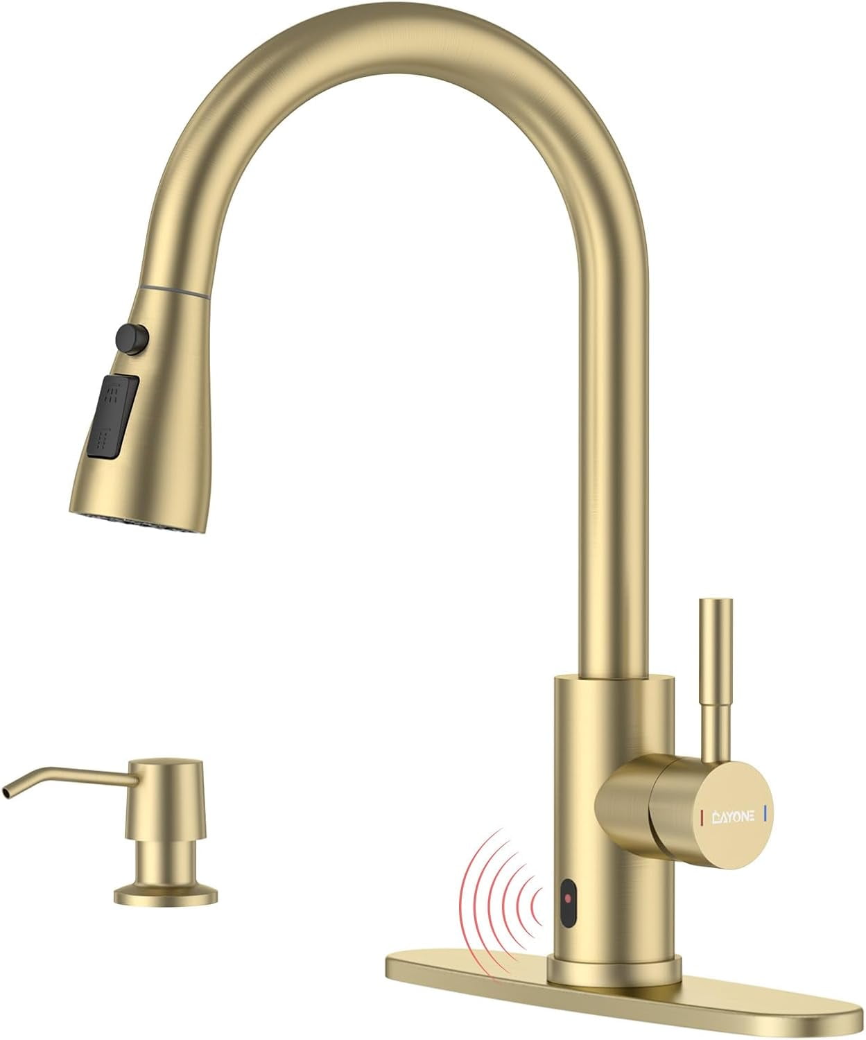 HH Gold Touchless Kitchen Faucet with Soap Dispenser 3-Mode, Brushed ...