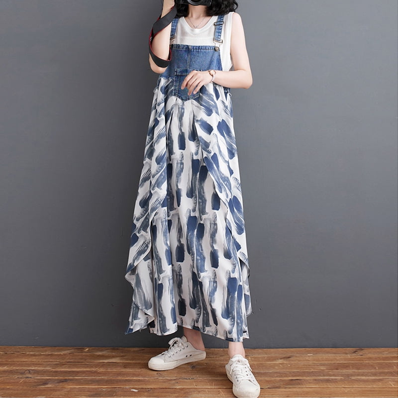 HH Japanese Summer Letian Ins Loose Denim Printing Strap Dress ...