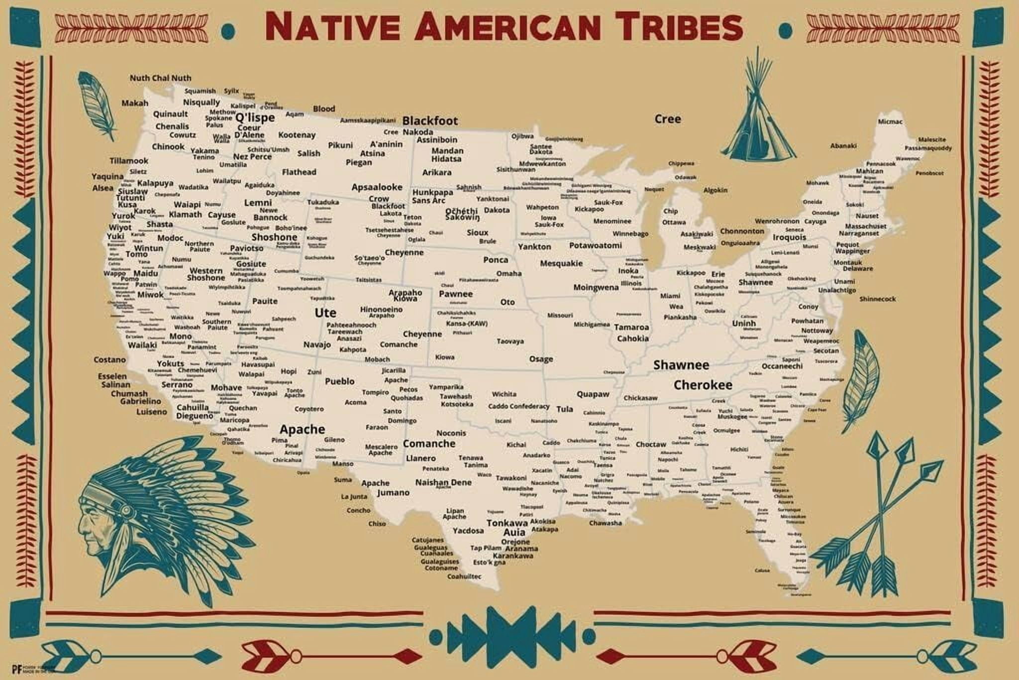 HH Laminated Native American Tribes State Icons Map Native Indigenous ...