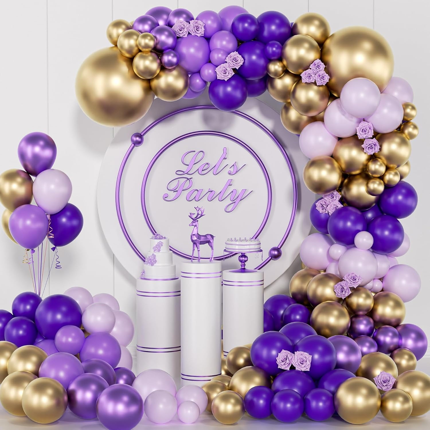 HH Purple and Gold Balloons Arch Kit, 140Pcs Dark Purple Metallic Gold ...