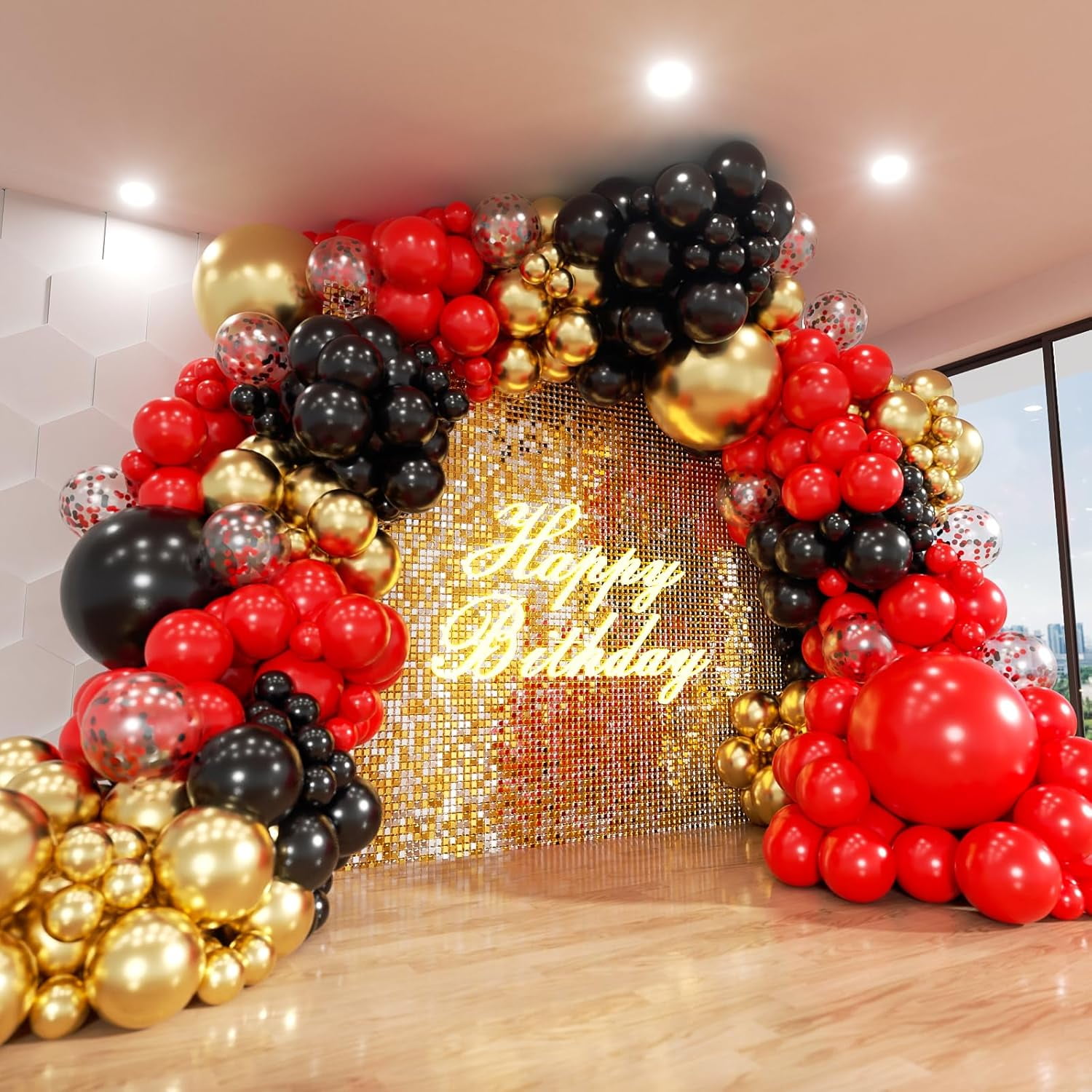 HH Red and Black Gold Balloons Arch Kit, 140Pcs Different Sizes inch ...