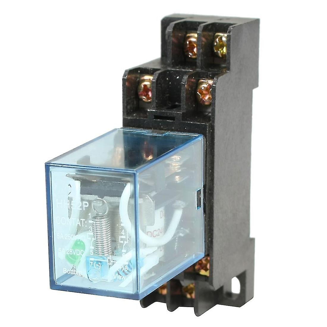 HH52P DC 24V Coil DPDT 8 Pins Electromagnetic Power Relay with DYF08A Base, Black+ Clear Blue ...