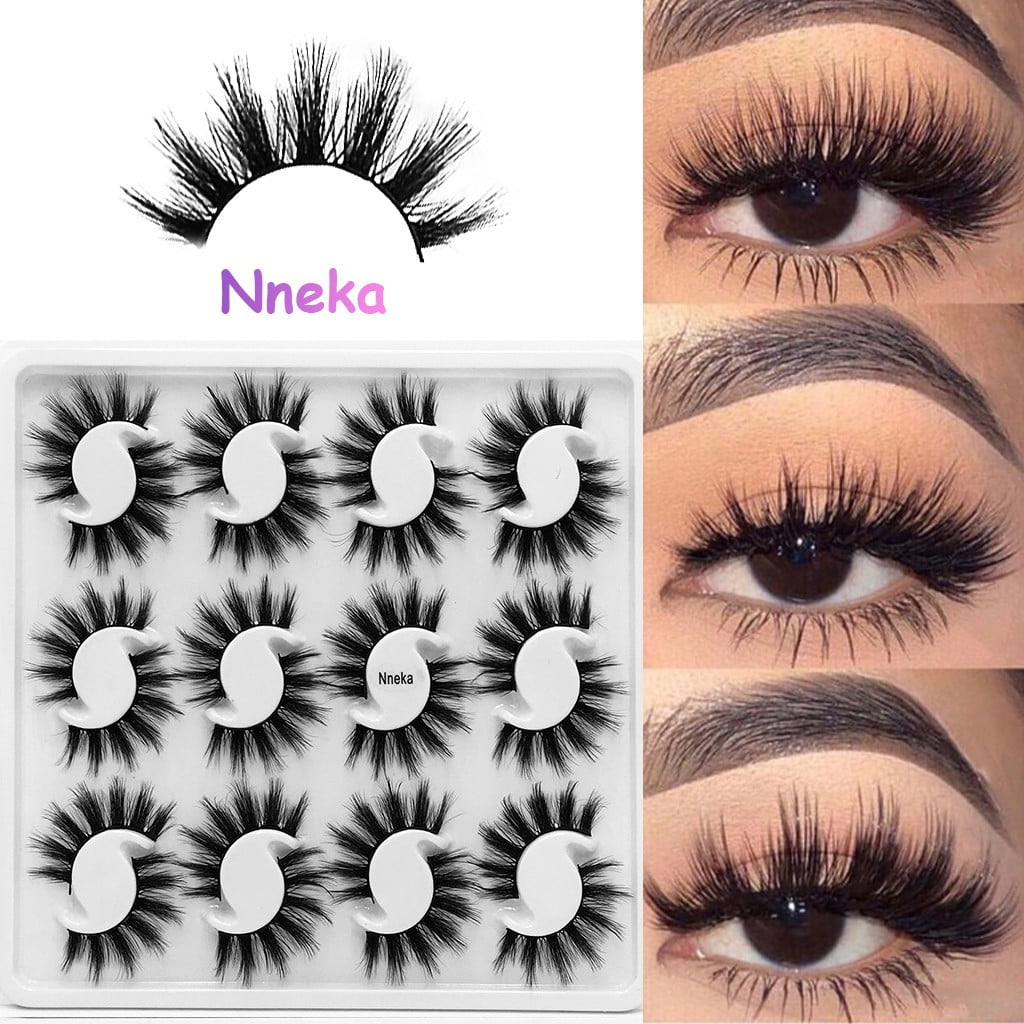 HHBEAUTY 12Pairs Natural Long Thick Black False Eyelashes, Natural Look ...