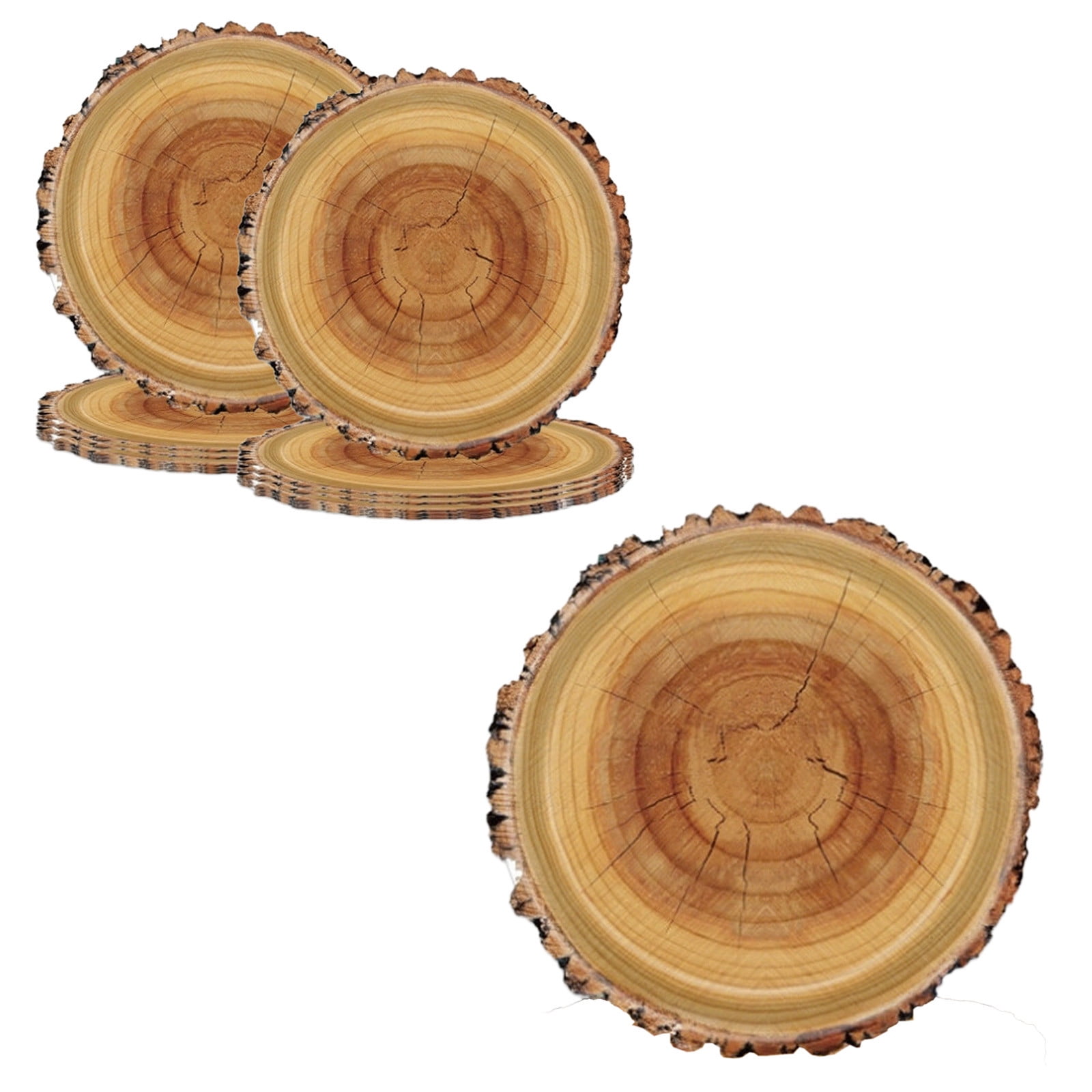 HHBEAUTY 16 Pieces Camping Wood Grain Slice Dinnerware Set Rustic Wood ...