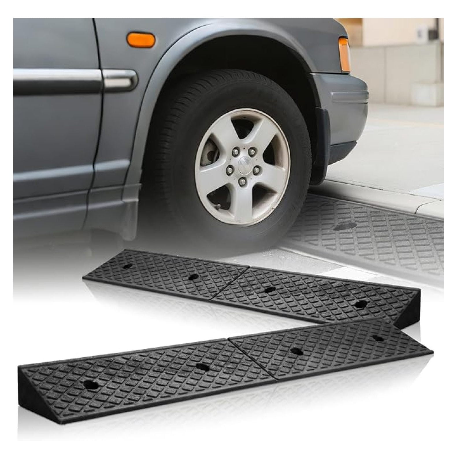 HHBEAUTY 2-Pack 3" Rise Threshold Ramps, Heavy Duty Rubber Curb Ramps ...