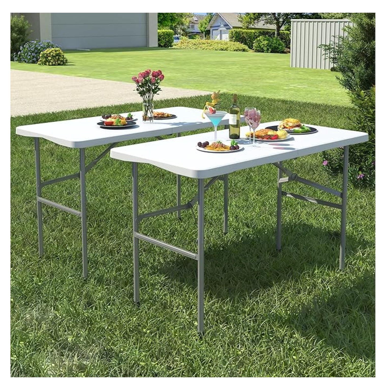 HHBEAUTY 2 Pack Foldable Table 4ft, Plastic Folding Tables, Portable ...