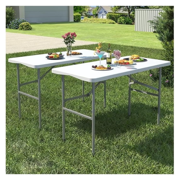 HHBEAUTY 2 Pack Foldable Table 4ft, Plastic Folding Tables, Portable ...
