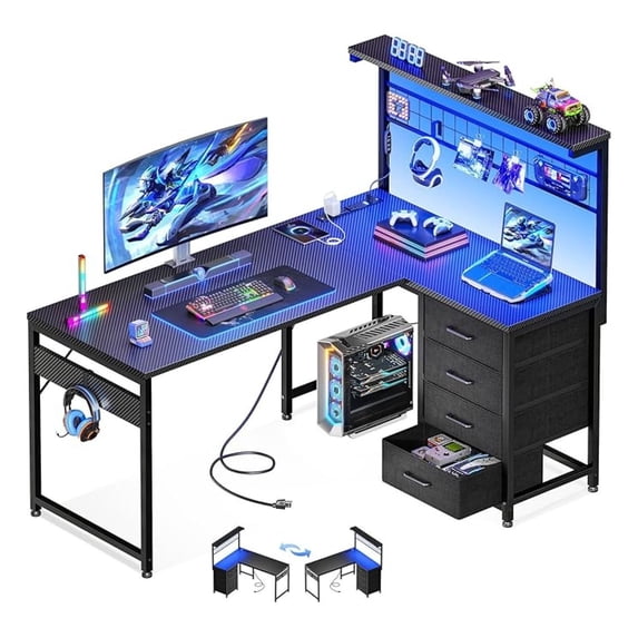 HHBEAUTY 43” L Shaped Gaming Desk for Small Rooms, Compact Corner ...