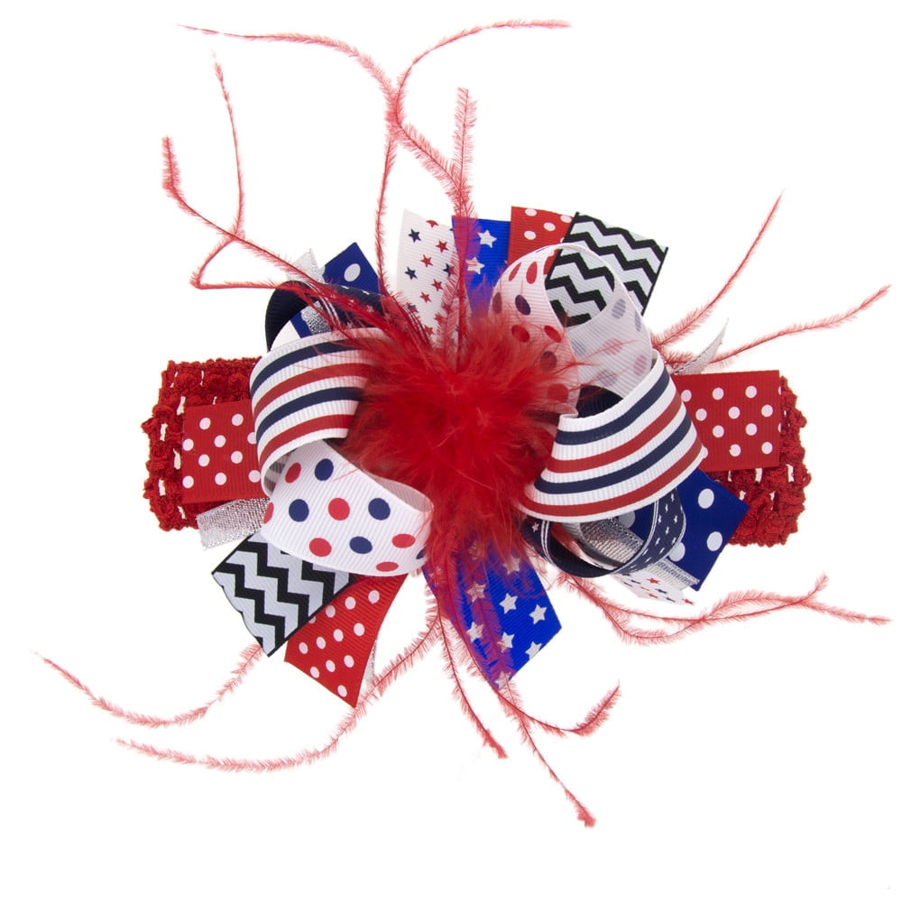 HHBEAUTY 4th of July Baby Bows, Flag Elastic Nylon Baby Headbands, Red White and Blue Bows Star ...