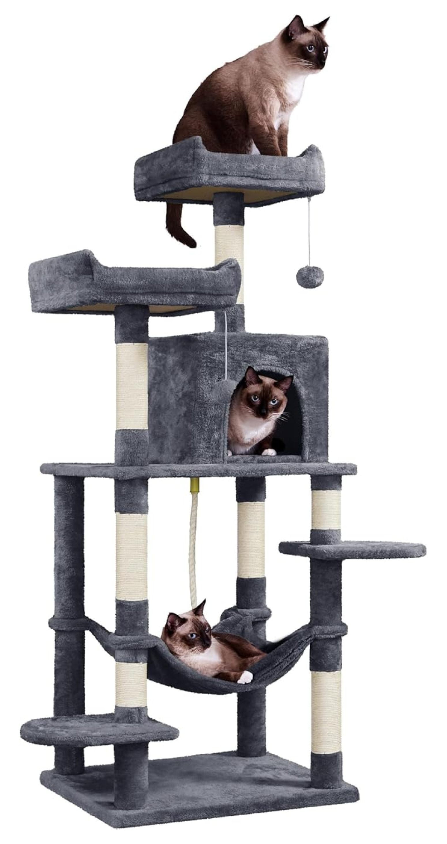 HHBEAUTY 59in Cat Tree Large Cat Tower with Scratching Posts, Pet Play ...