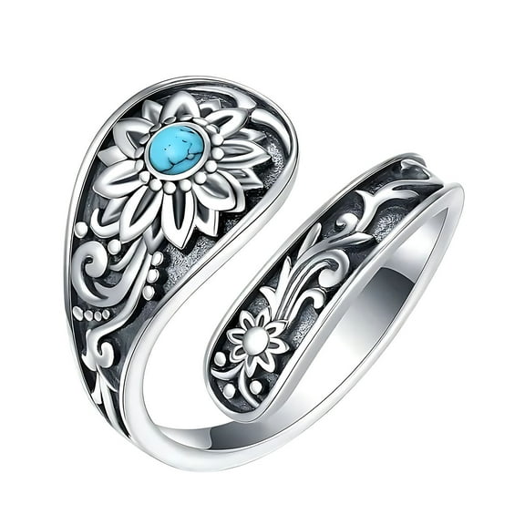 APIPEE 925 Sterling Silver Natural Turquoise Flower Moonstone Rings for ...