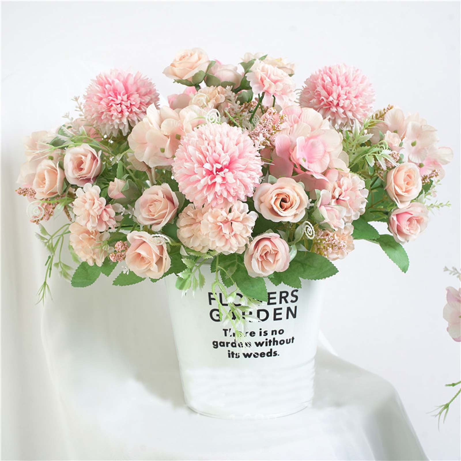 HHBEAUTY Artificial Flowers, Hydrangea Fake Flowers, Pink Fake Peony ...
