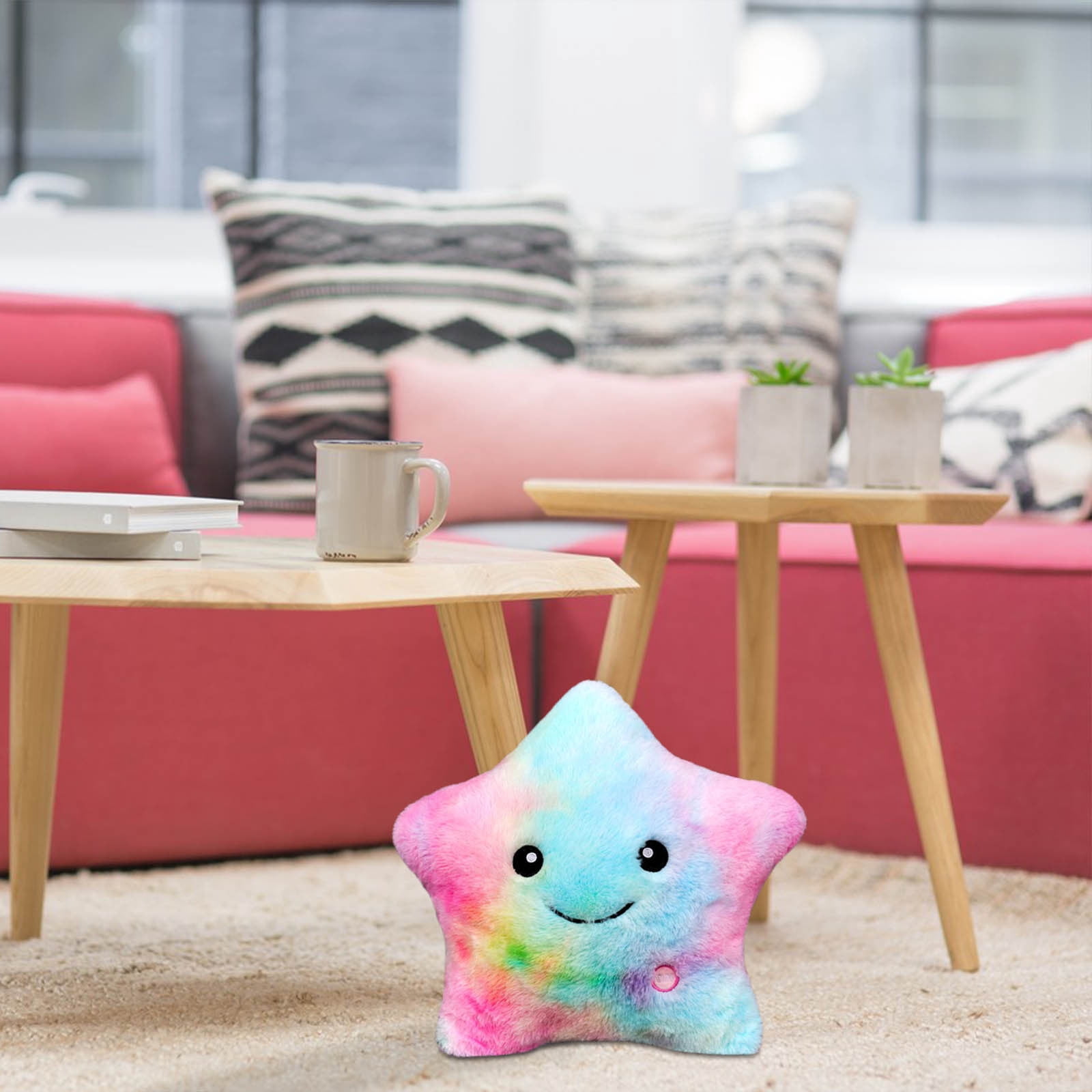 HHBEAUTY Creative Twinkle Glowing Stars Shape Plush Throw Pillow, LED ...