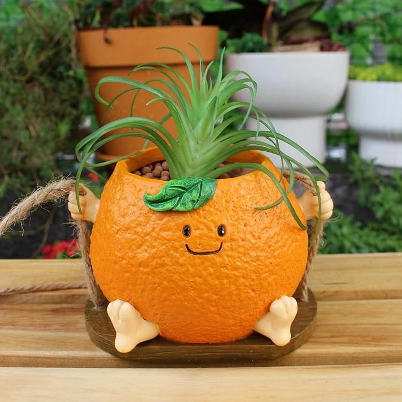 HHBEAUTY Cute Swing Orange Hanging Face Planter Pot, Hanging Planter ...