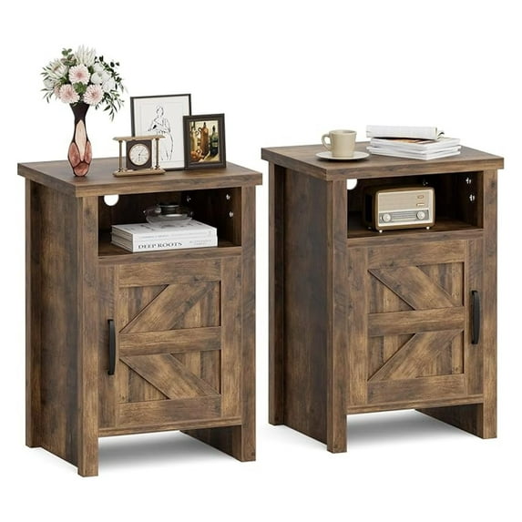 Qtypgm Farmhouse Nightstand, Modern Bedside Table with Barn Door and ...