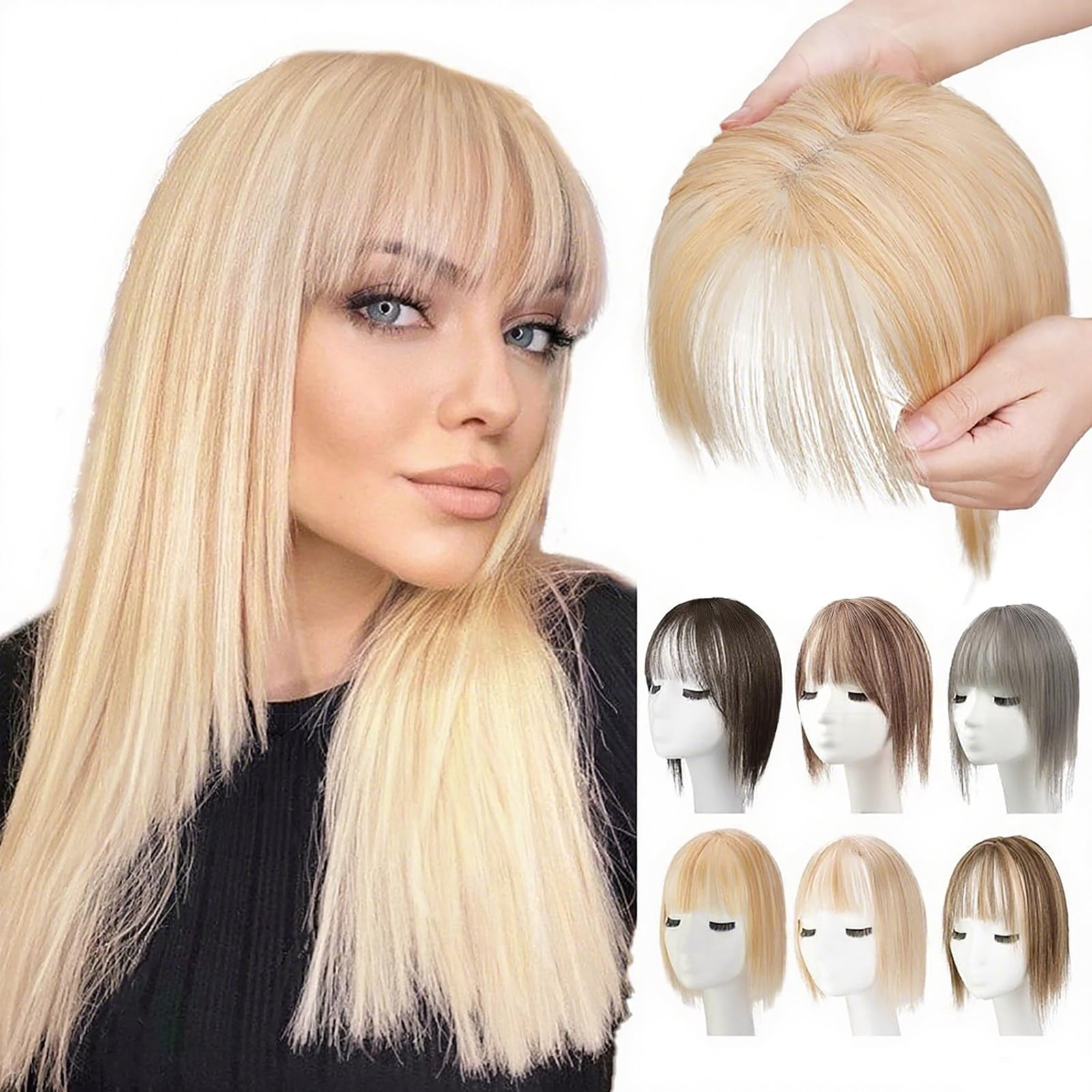 HHBEAUTY Hair Toppers for Women Clip in Bangs Real Human Hair Pieces ...