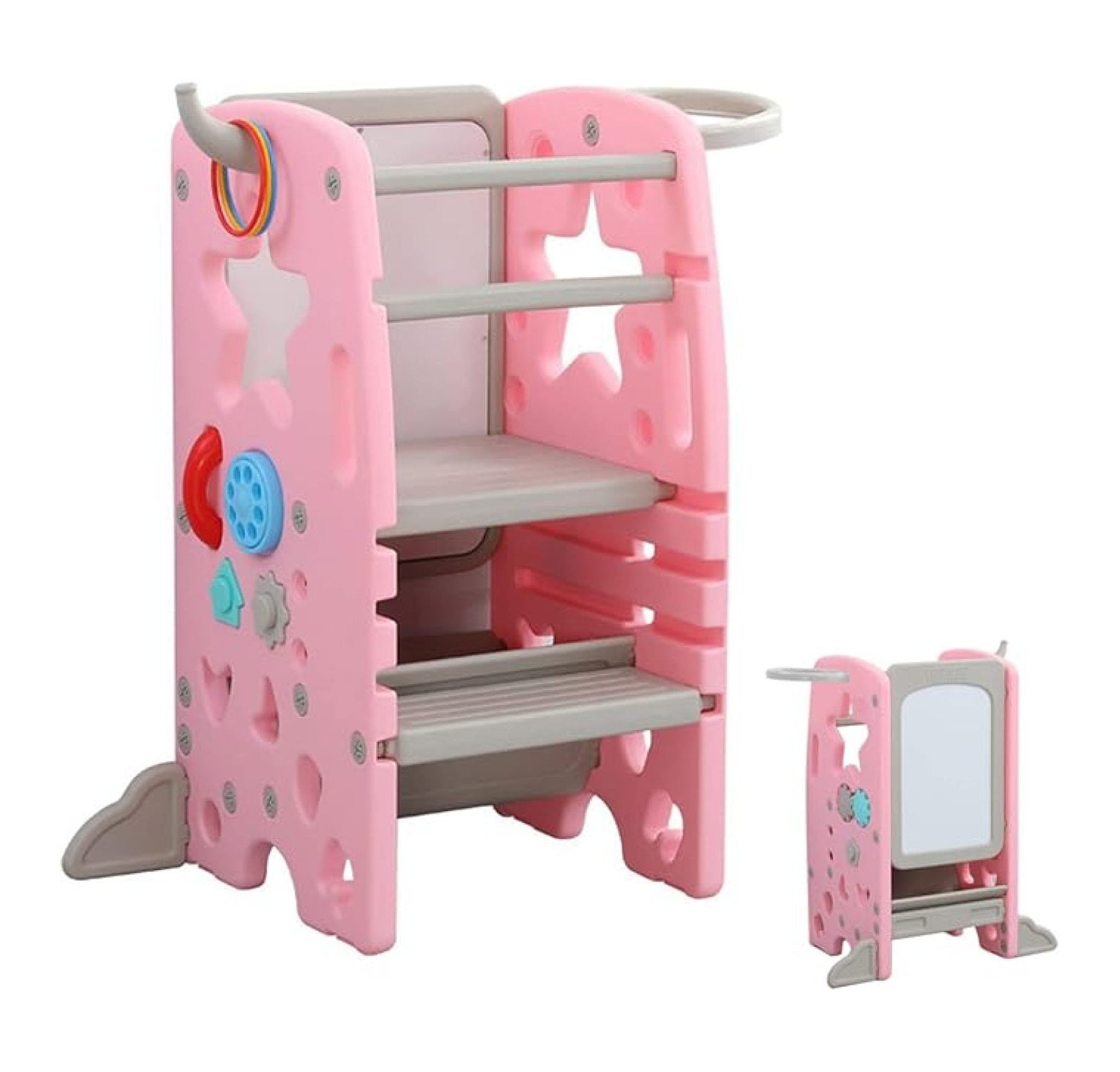 HHBEAUTY® Multifunctional Kids Step Stool w/Double Safety Rails, Height ...