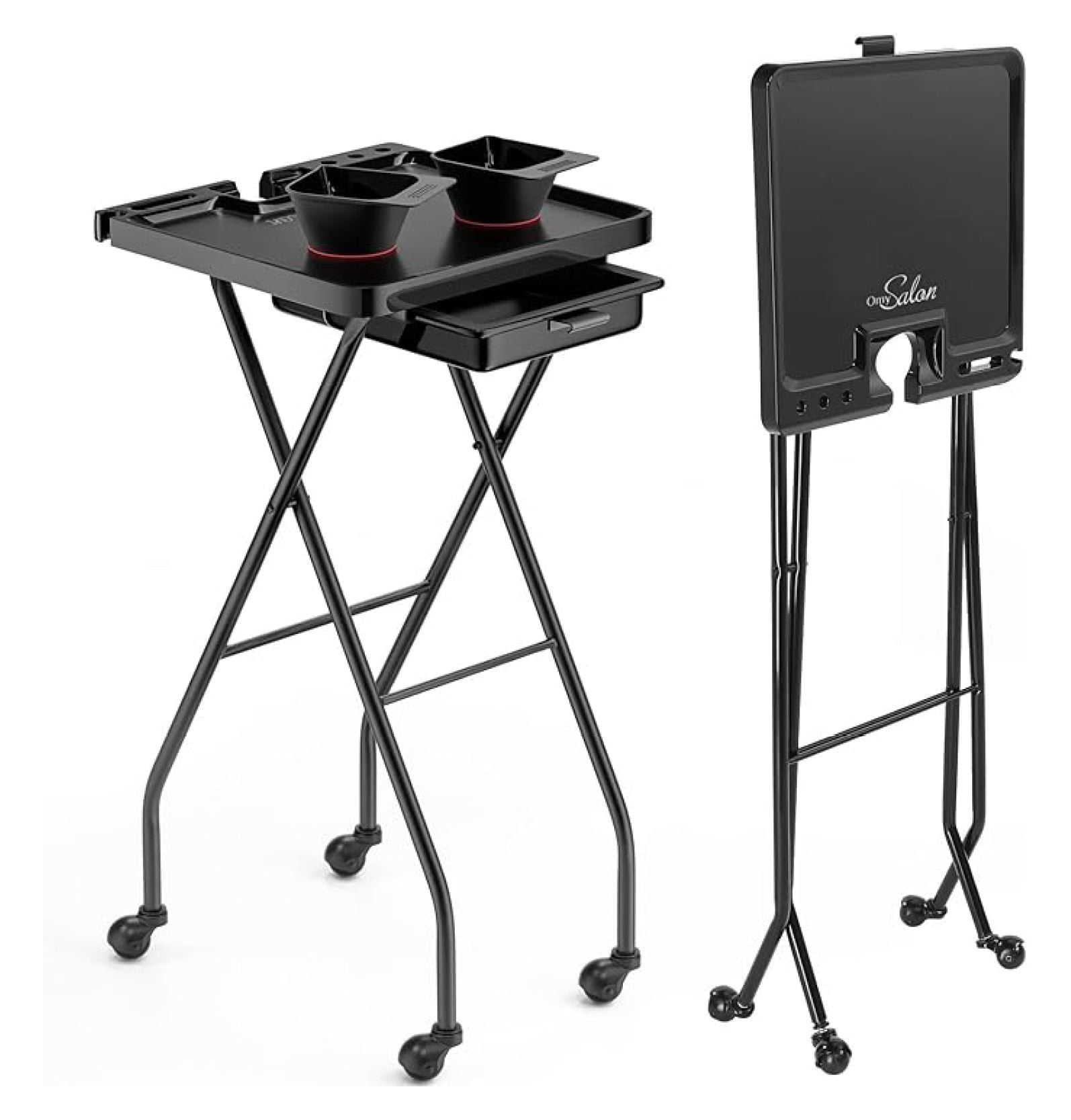 HHBEAUTY Salon Trolley Cart with Wheels 2 Color Bowls 1 Drawer, Folding ...