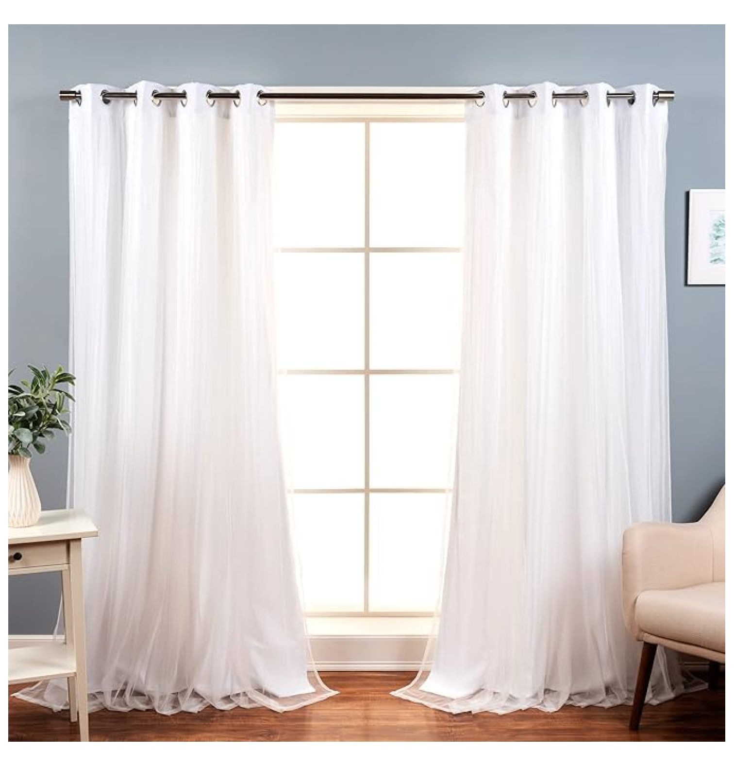 HHBEAUTY Set of 2 Lace Tulle Overlay Thermal Insulated Solid Blackout ...