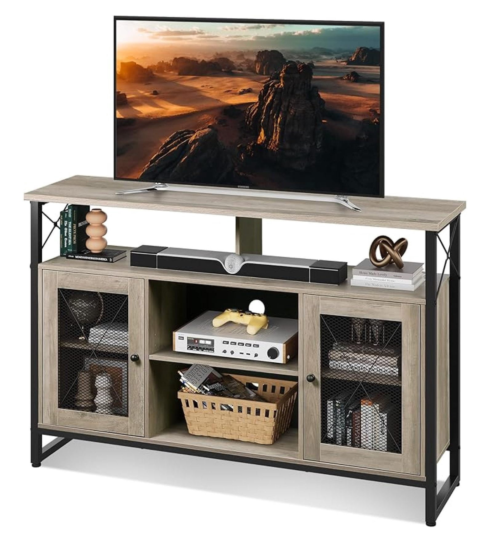 HHBEAUTY TV Stand 55 inch TV, Tall Entertainment Center and Industrial ...