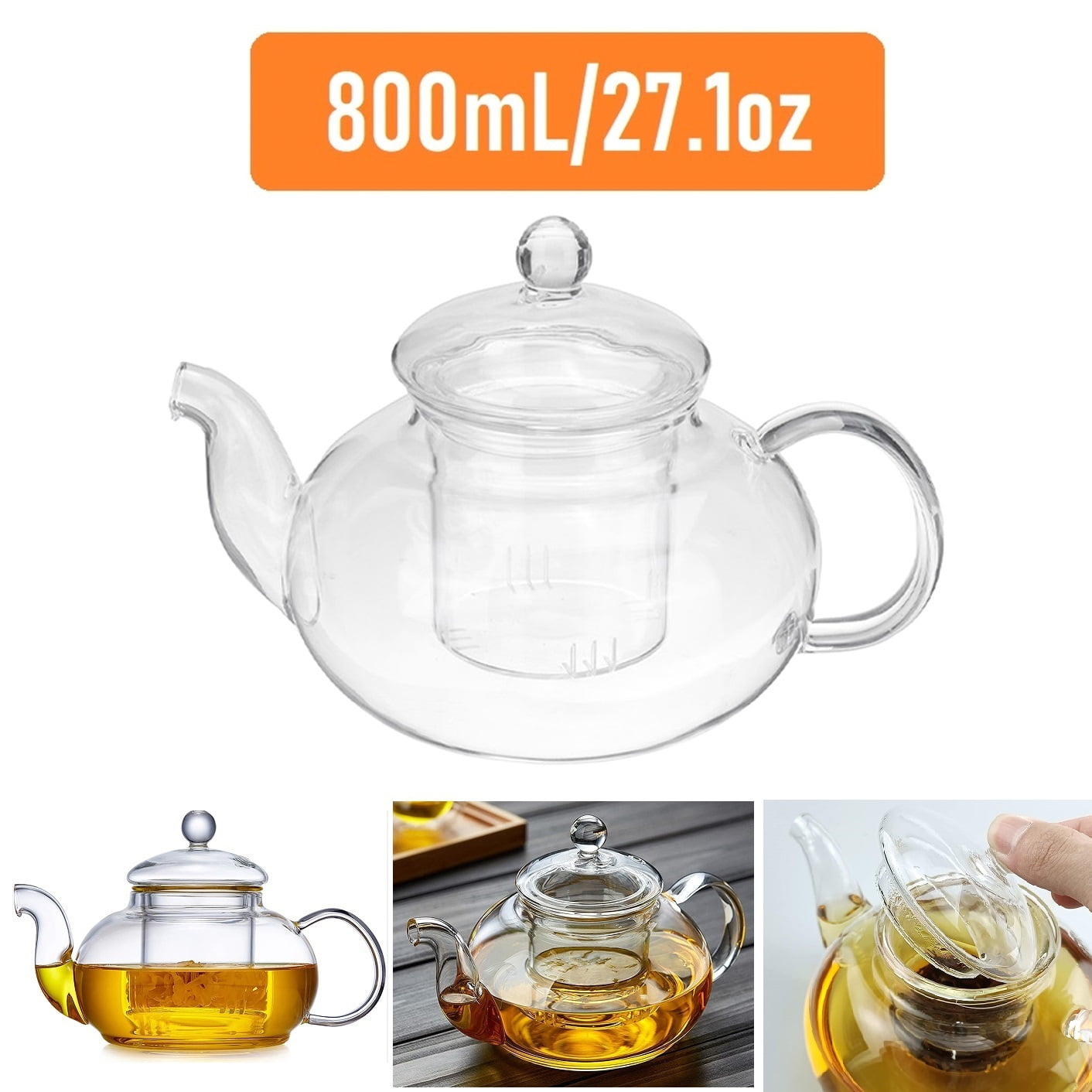 HHENGYISOUL 800mL/27.1oz Glass Teapot with Removable Infuser Filter ...