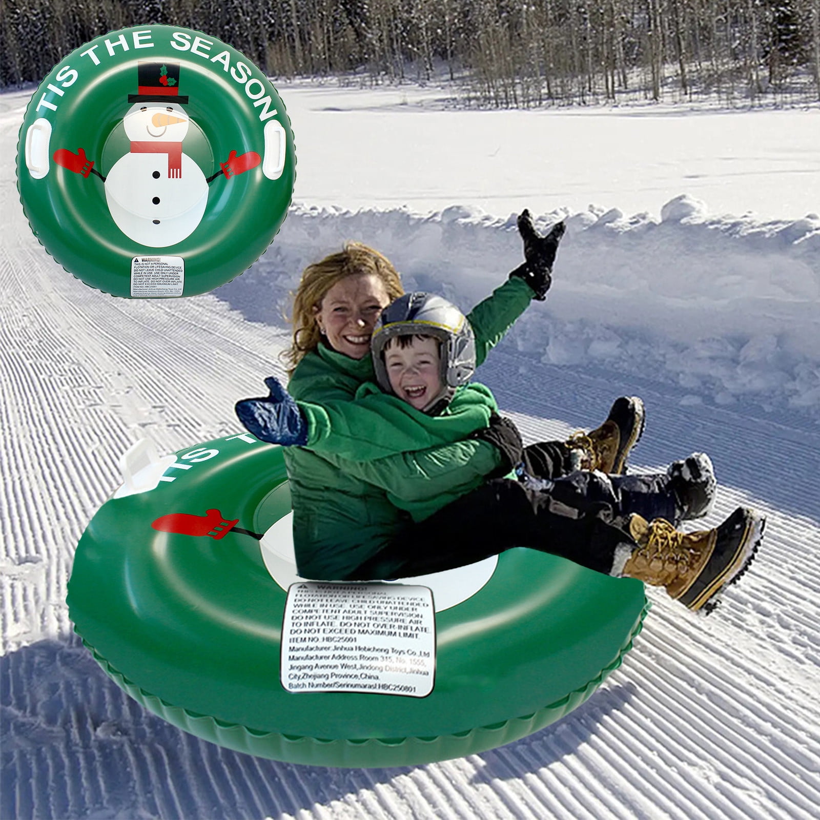 HHGBAD Heavy-Duty Inflatable Ski Ring, Thickened Hard Bottom Sled ...