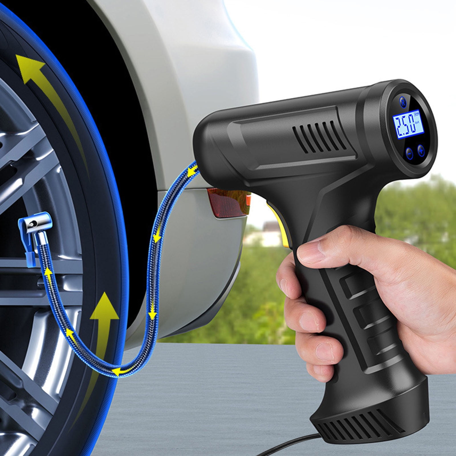 HHGBAD Portable 12V Tire Inflator Pump with Digital Pressure Gauge ...