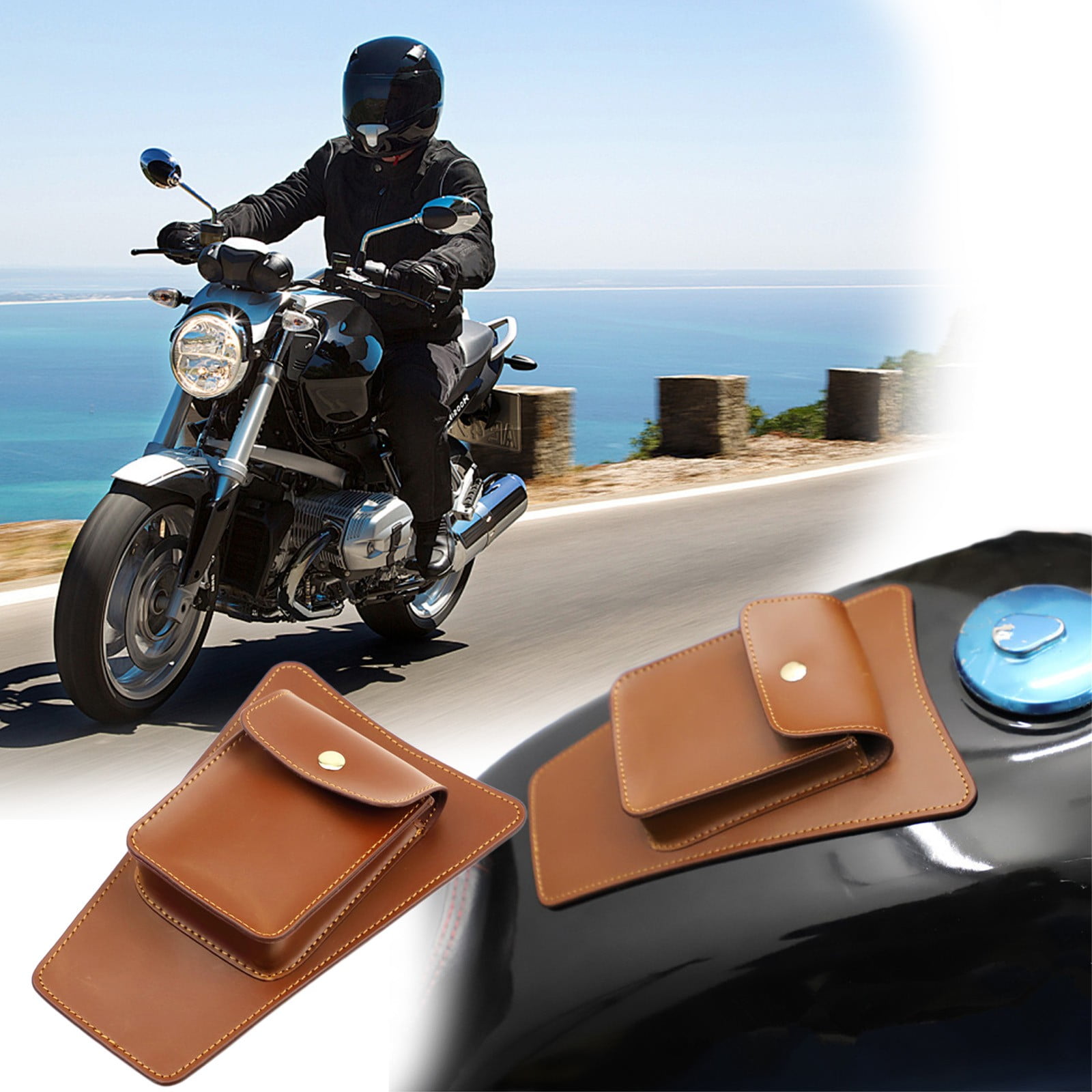 HHGBAD Retro Motorcycle Storage Bag - Leather Tank Pouch with Game ...