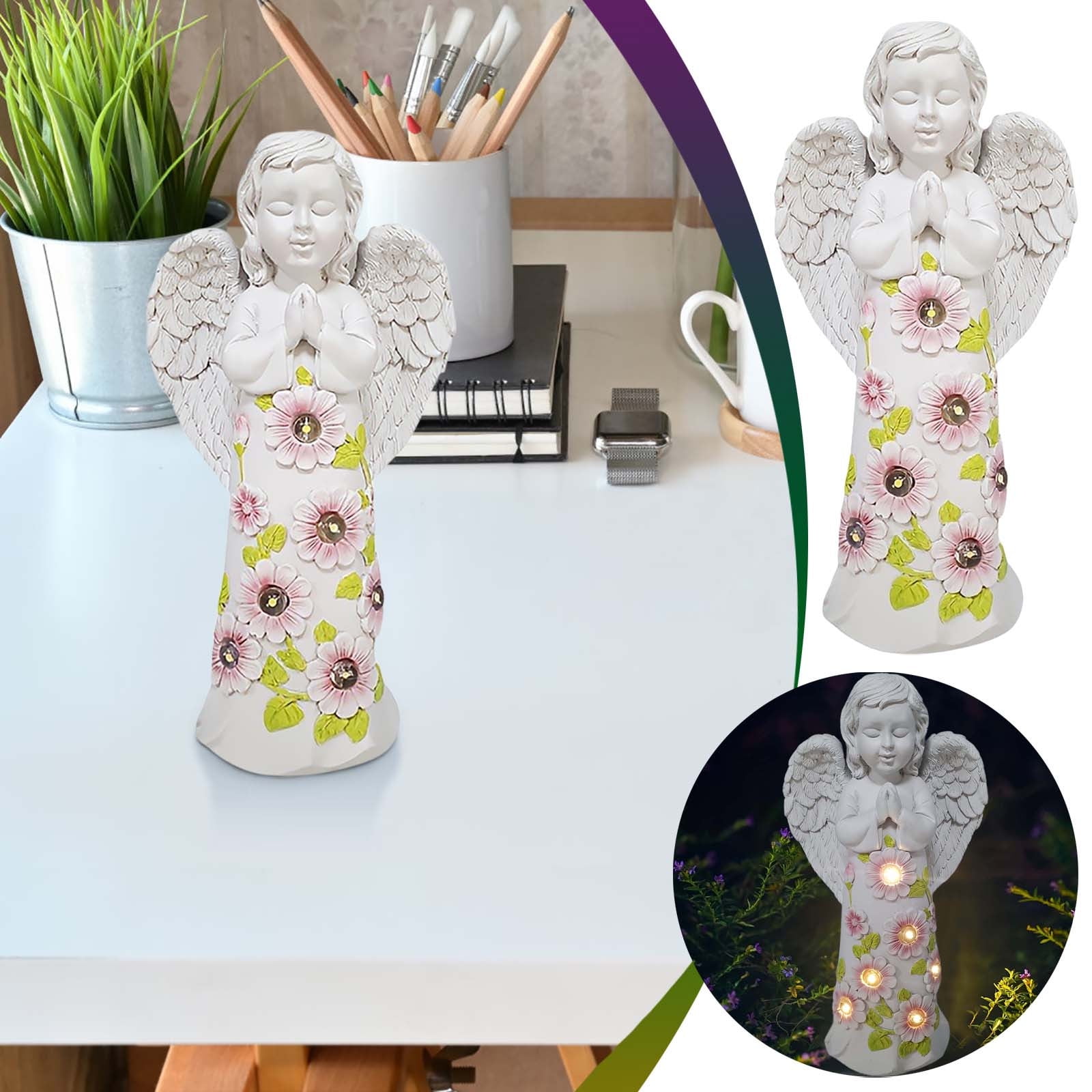 HHGBAD Solar Powered Angel Statue with LED Lights - Garden Decoration ...