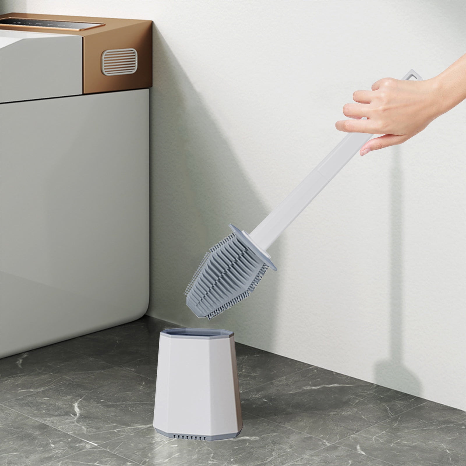 HHGBAD Wall Mounted Toilet Brush Set with Flexible Head, Plunger & Cover - Corner Cleaning, Easy ...