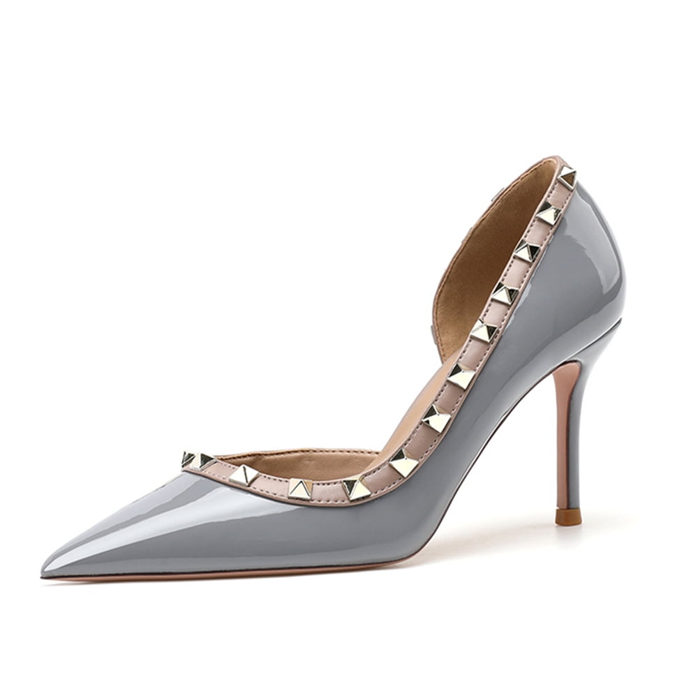 HHH 2023 Spring New Rivets Pumps Side Empty Stiletto Heel Graceful Nude ...