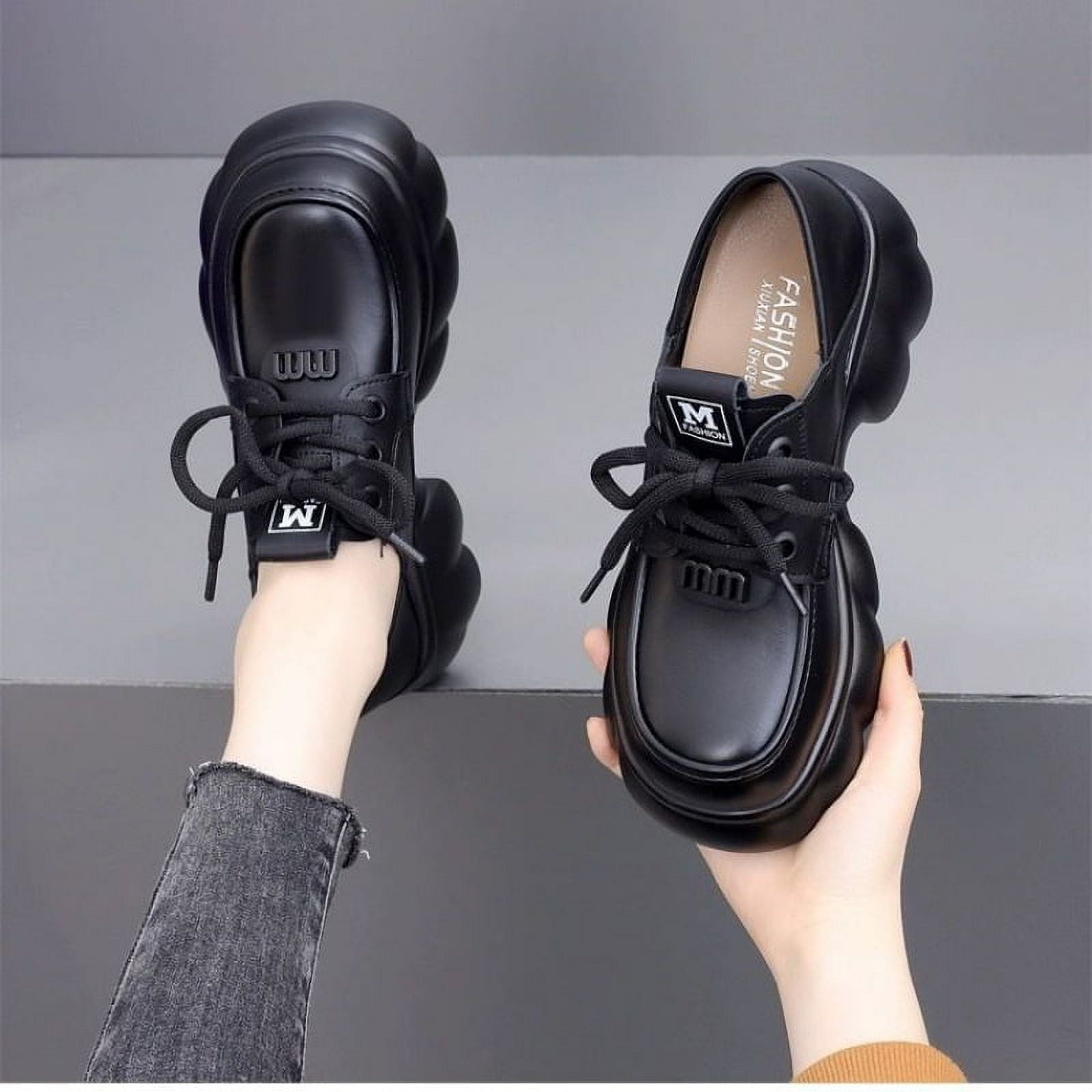 HHH 2024 Spring New round Toe Loafers Women's Shoes Lace up Increased ...