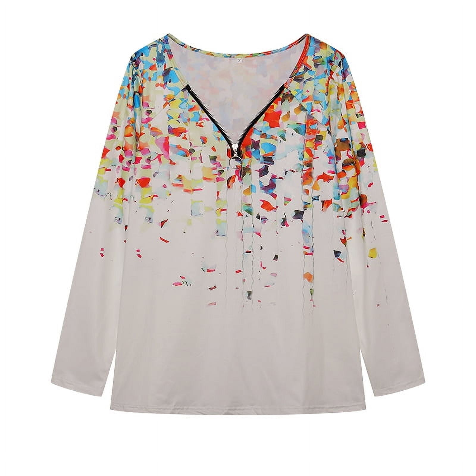 HHH 2024 Women's Clothing Small Floral V-neck Long-Sleeve Zipper Top T ...