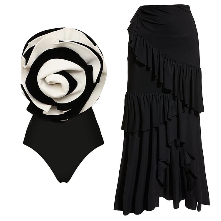 HHH 2025 Hot Swimsuit Women's Red with Big Flowers Contrast Color ...