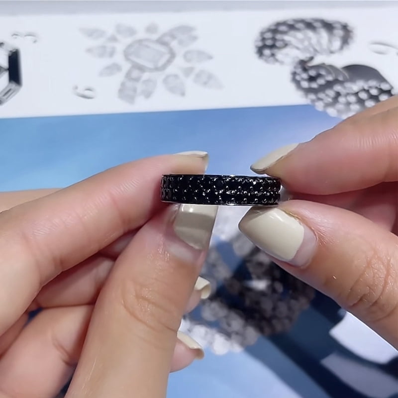 HHH 2025 New 925 Silver Black Diamond Stackable Ring Ins Cold Wind Twin ...