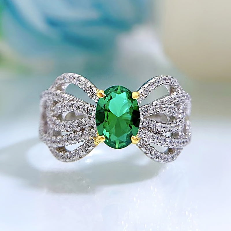 HHH 2025 New Bow Ring 925 Silver Female Emerald 5*7 Design Sense Fashion Temperament 3 - Walmart.com