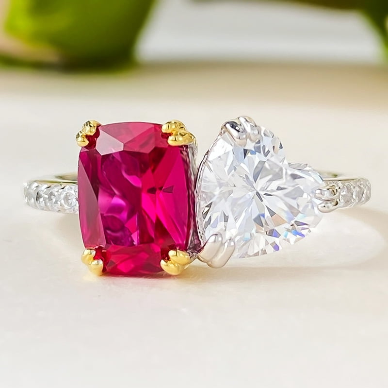 HHH 2025 New S925 Silver Artificial Diamond 6*8 Pigeon Blood Red Ring ...