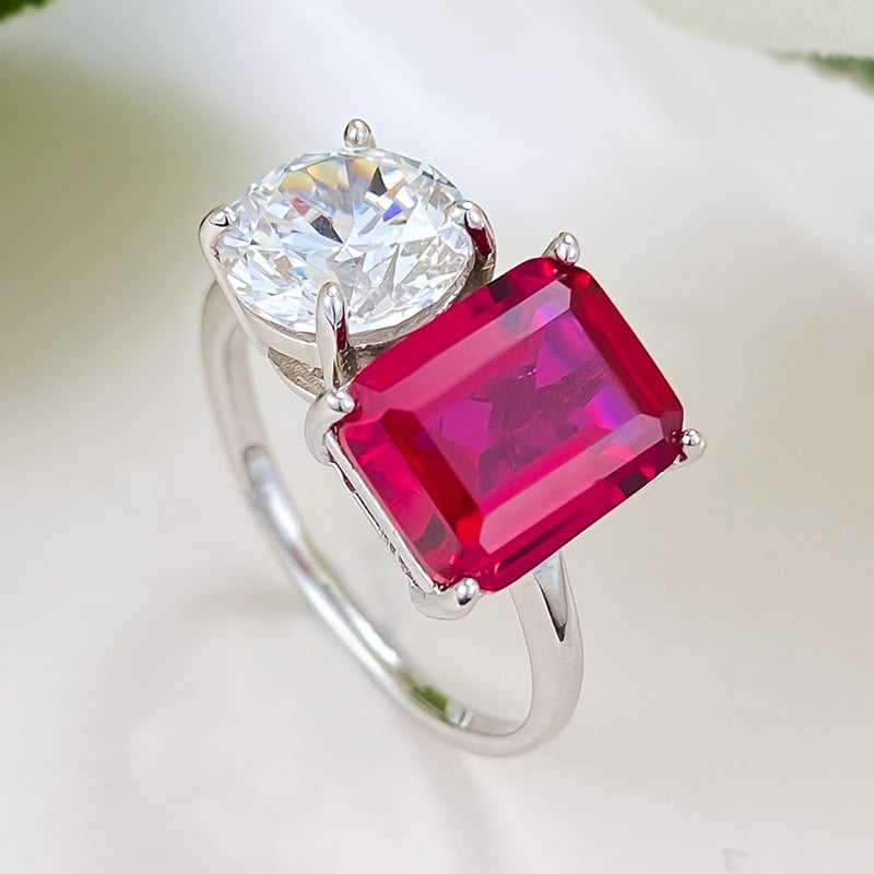 HHH 2025 New S925 Silver Artificial Diamond 8*10 Pigeon Blood Red Ring - Walmart.com