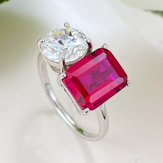 HHH 2025 New S925 Silver Artificial Diamond 8*10 Pigeon Blood Red Ring - Walmart.com