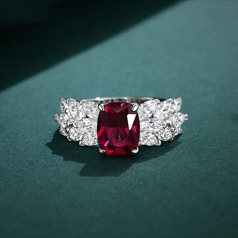 HHH 2025 New S925 Silver Pigeon Blood Red 7*9 Angel Wing Ring Female All-Match Douyin - Walmart.com