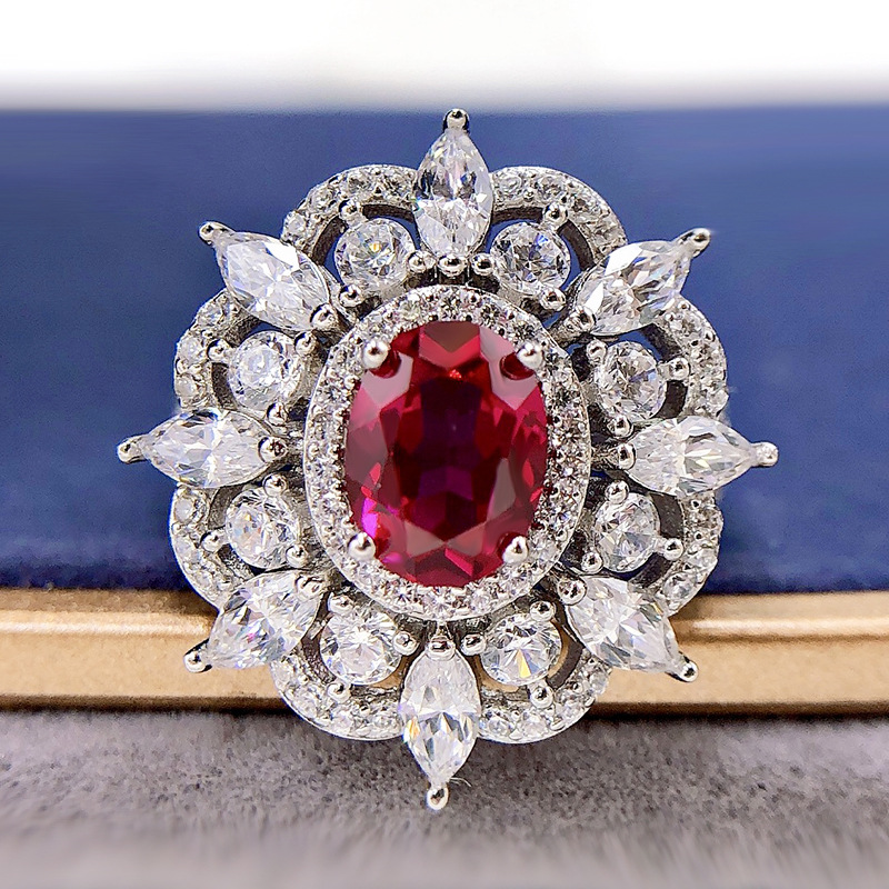 HHH 2025 New S925 Silver Red Barklyite Oval Pigeon Blood Red Ring ...