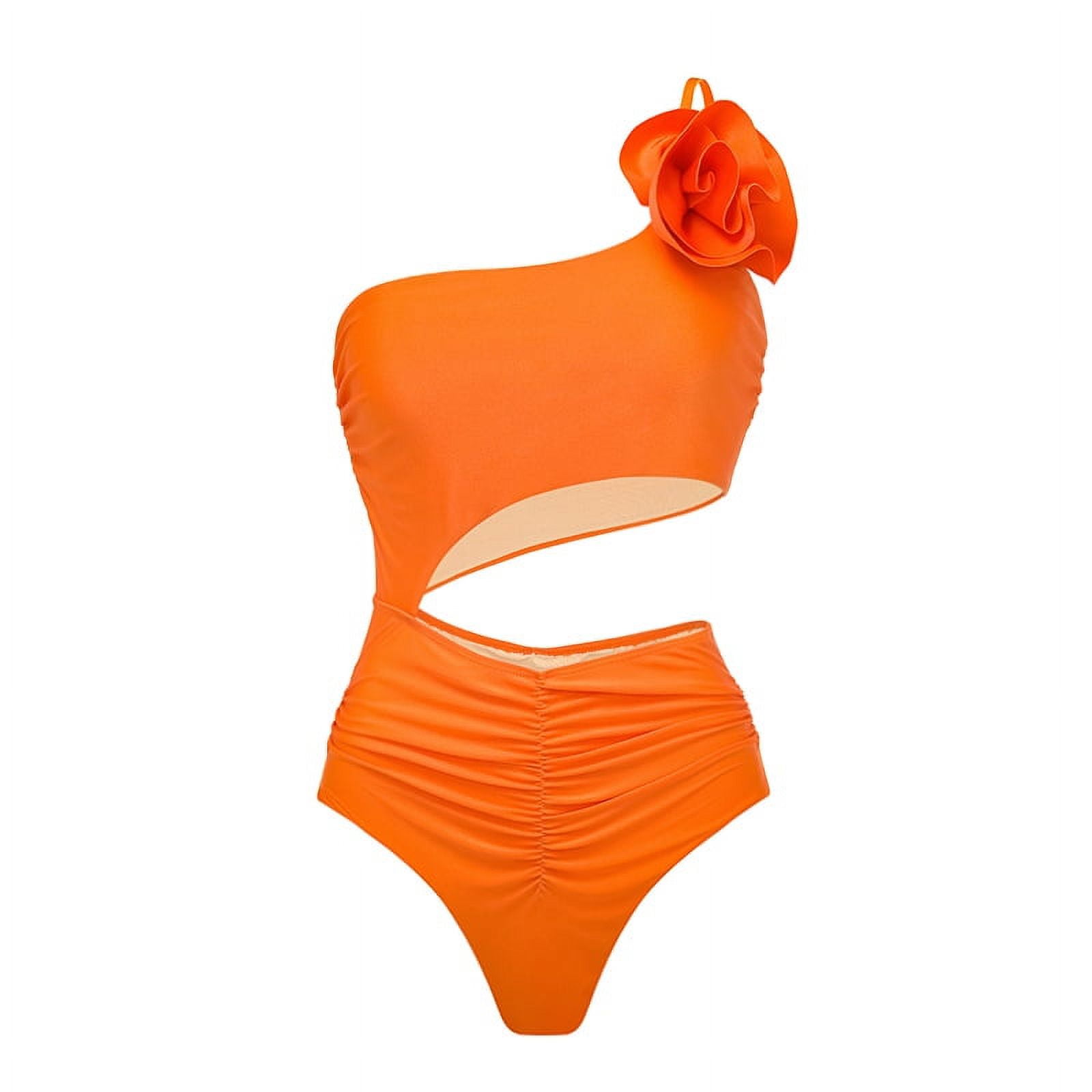 HHH 2025 New Swimwear Women's One-Shoulder 3D Flower Cutout Glossy ...