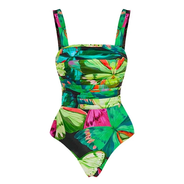 HHH 2025 Swimwear New Butterfly Print Pleated Slim-Fit One-Piece ...