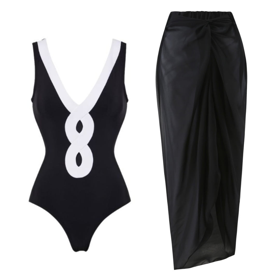 HHH 2025 Swimwear New Simple Black and White Contrast Color One-Piece ...