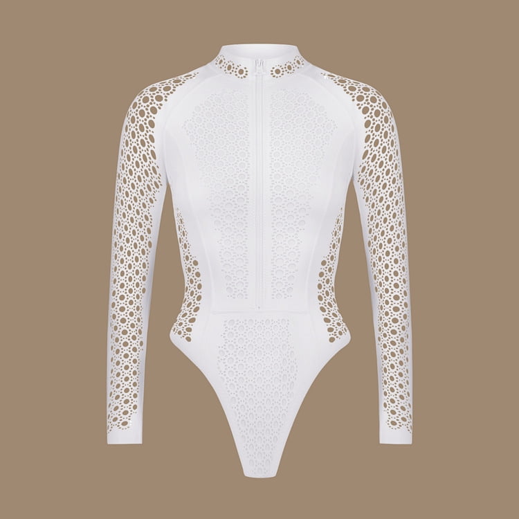 HHH 2025 Swimwear New White Zip Mesh Long Sleeve Surfing Suit Women's ...