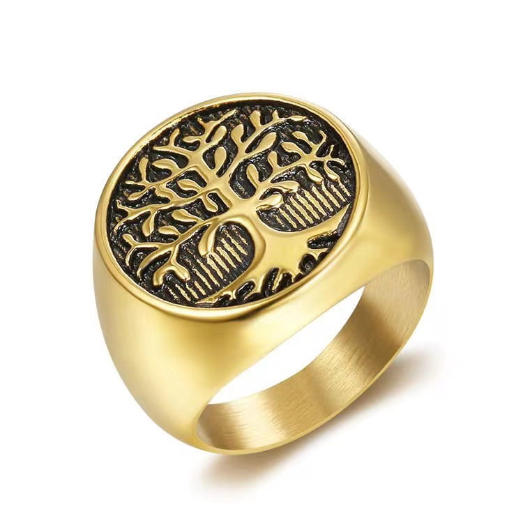 HHH 316 Stainless Steel Leaves Men's Lucky Tree Ring Rings Personality ...