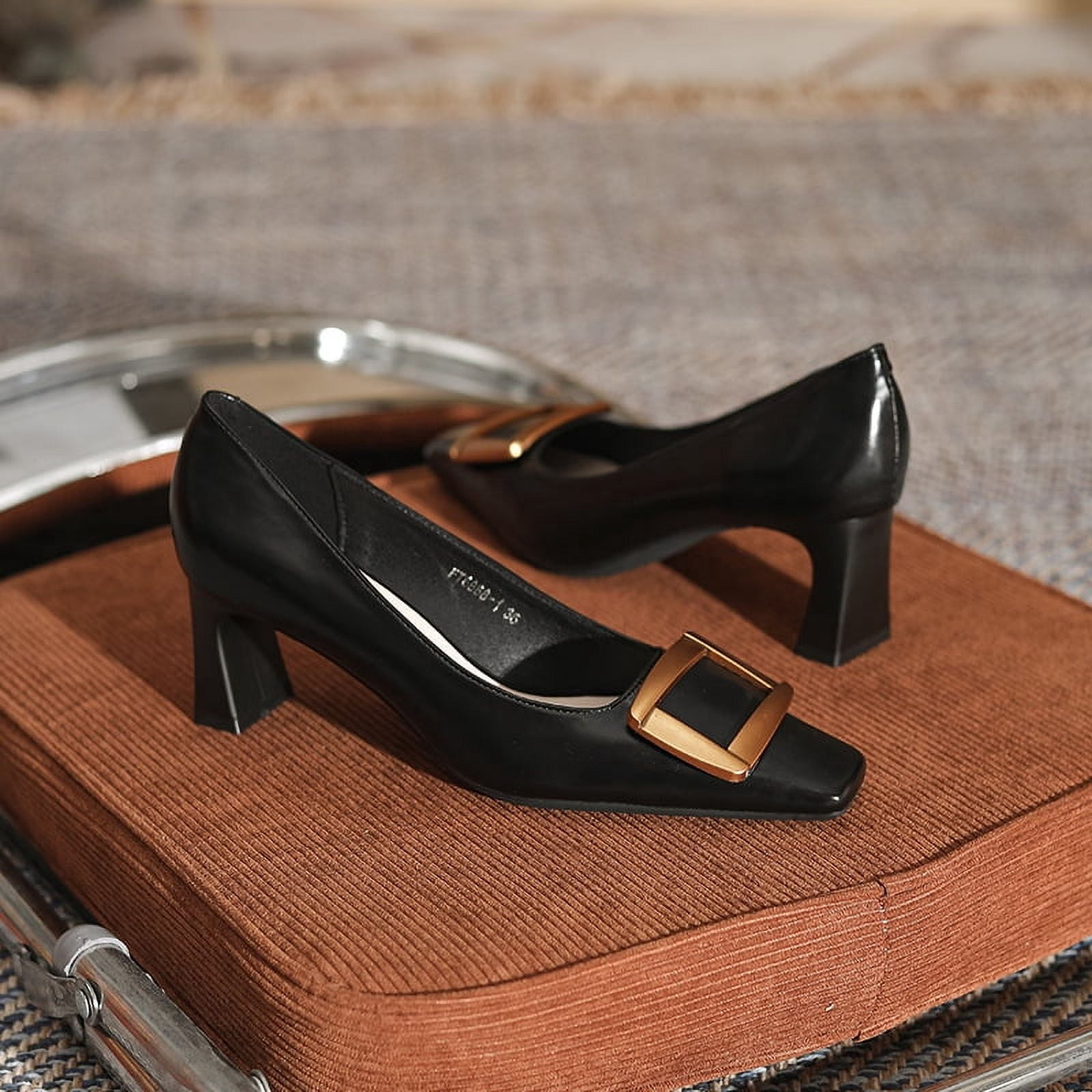 HHH 6888-154A French Style Chunky Heel Square Toe Vintage Brown ...