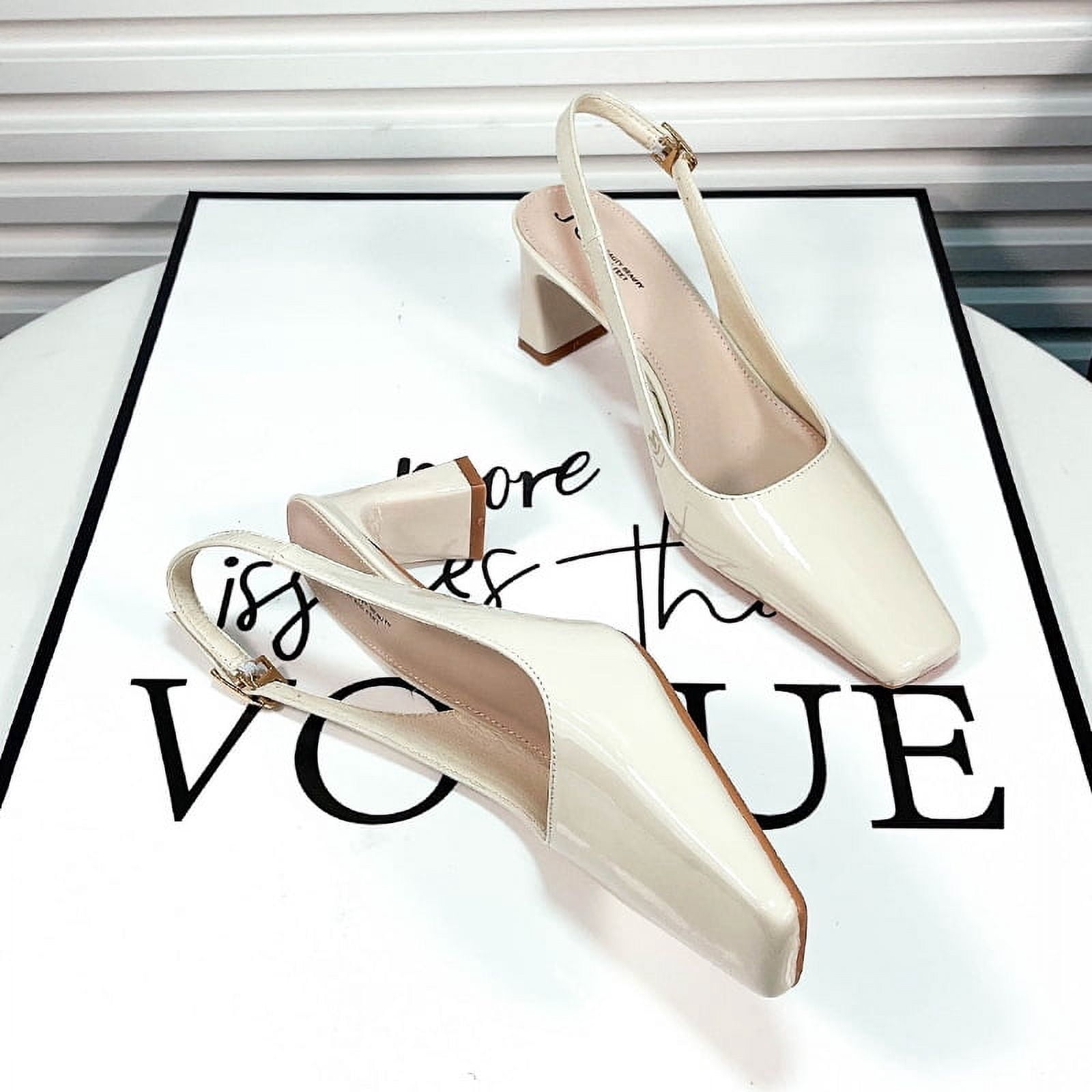HHH 6901 Creamy-white Small Fresh Patent Leather Simple Classy High ...