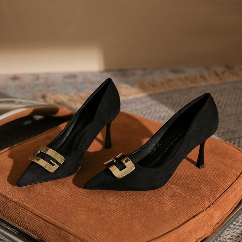 HHH 8801-97A High-Grade Metal Buckle Pointed Low-Cut Stiletto Heel High ...