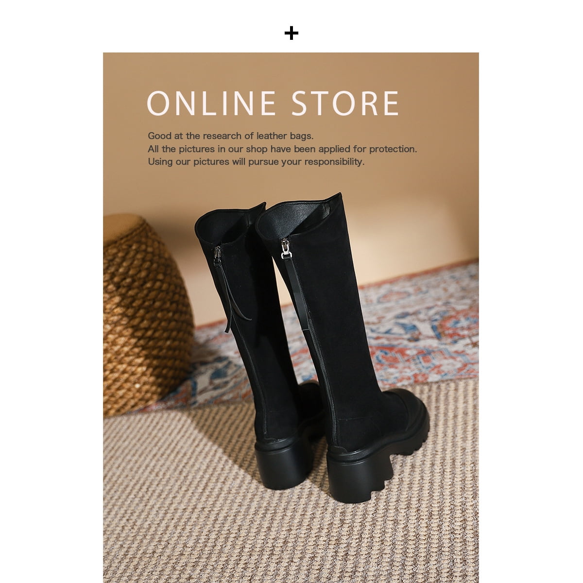 HHH Back Zipper V Cut Thick Bottom Boots Female 2023 High Heel Riding ...